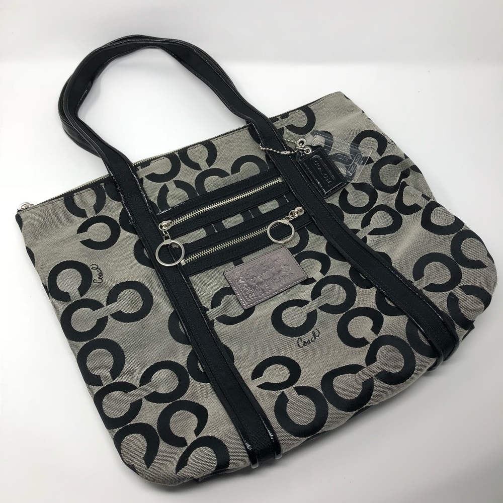 [Coach] Signature Black Logo Zipper Tote Bag - Gem